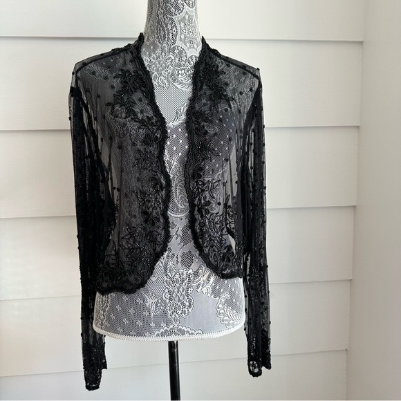 Scala | Jackets & Coats | Vintage Scala Black Sheer Beaded Bolero ...